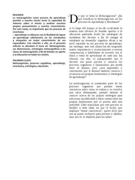 Resumen Metacognicion Pdf