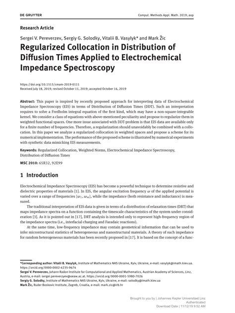 Pdf Regularized Collocation In Distribution Of Diffusion Times Applied To Electrochemical