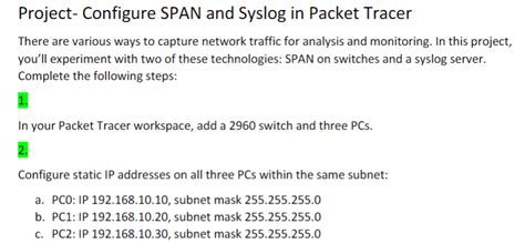 Solved Project Configure Span And Syslog In Packet Tracer