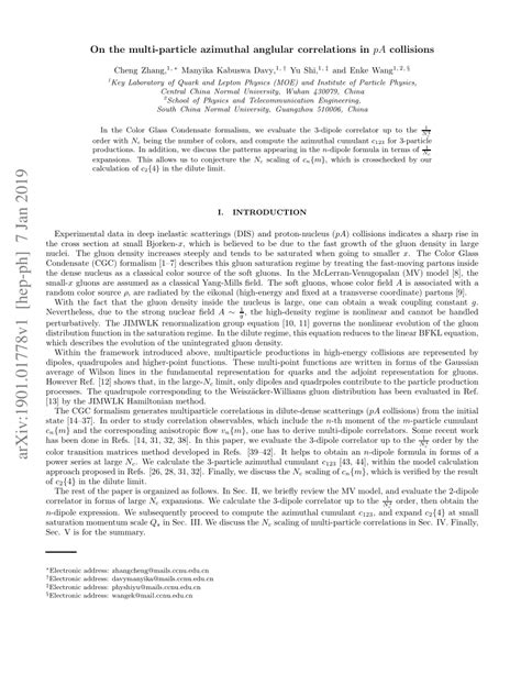 Pdf On The Multi Particle Azimuthal Anglular Correlations In Pa