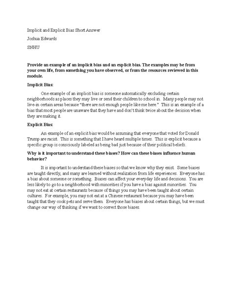 Implicit And Explicit Bias The Examples May Be From Your Own Life