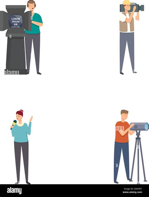 Collection Of Illustrated Media Professionals Including A News Anchor Photographer Reporter