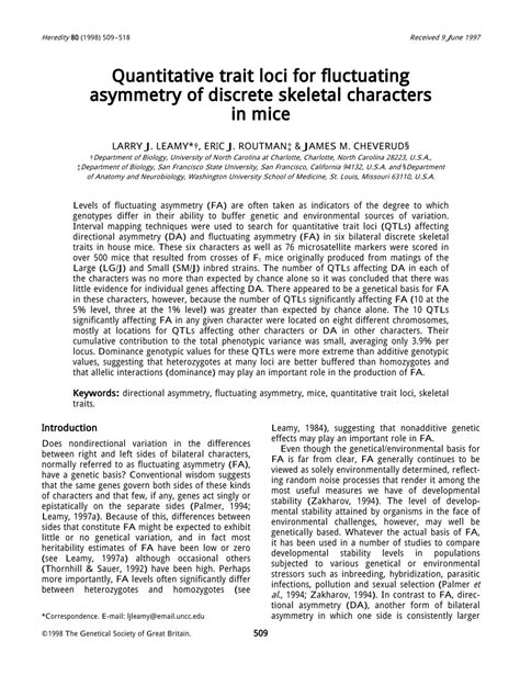 Pdf Quantitative Trait Loci For Fluctuating Asymmetry Of Discrete Skeletal Characters In Mice