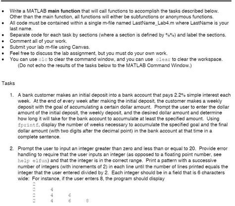 Solved Write A Matlab Main Function That Will Call
