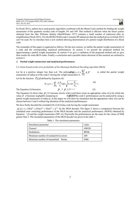 A Method To Determine Partial Weight Enumerator For Linear Block Codes PDF