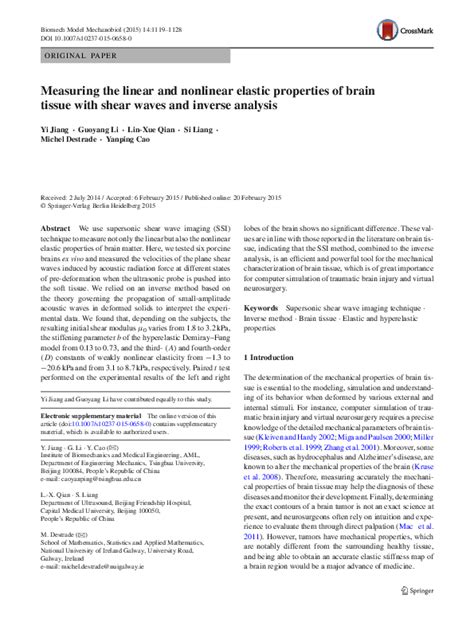 Pdf Measuring The Linear And Nonlinear Elastic Properties Of Brain