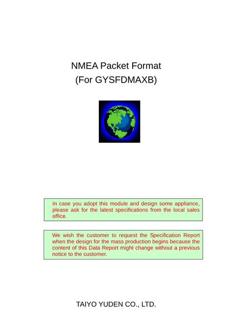 PDF NMEA Packet Format For GYSFDMAXB 太陽誘電 Packet Format For GYSFDMAXB TAIYO YUDEN CO
