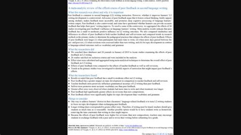 检查第二语言写作中同伴反馈的有效性：荟萃分析tesol Quarterly X Mol