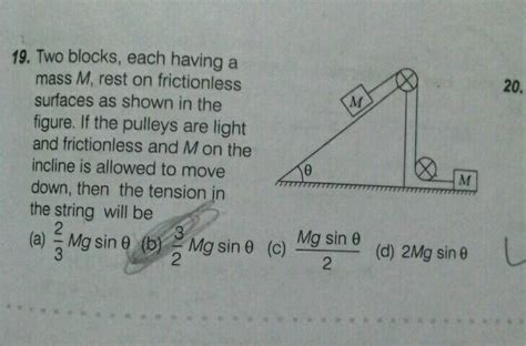 Two Blocks Each Having Mass M Rest On Frictionless Surfaces As Shown In The Figure If The
