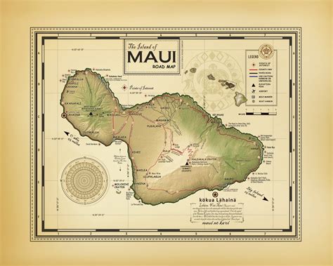 Maui Map Vintage Kokua Maui Collection — Kokua Design Company
