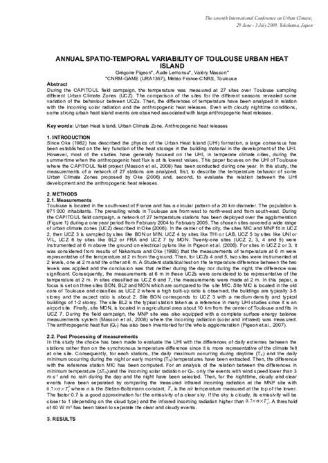 Pdf Annual Spatio Temporal Variability Of Toulouse Urban Heat Island