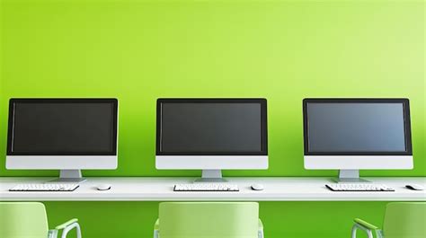 Classroom With A Row Of Computers Screens Off Bright Indoor Light