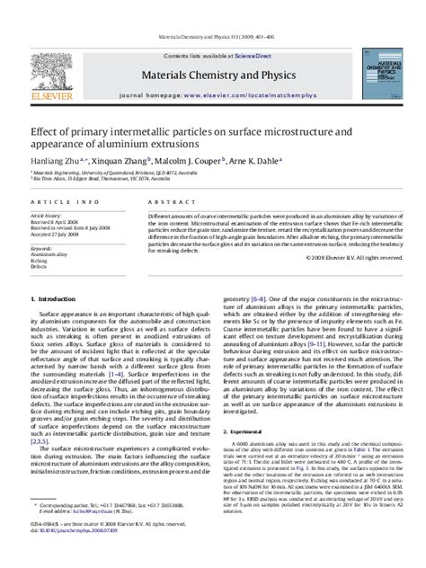 Pdf Effect Of Primary Intermetallic Particles On Surface Microstructure And Appearance Of