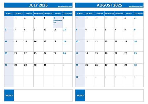 Printable July And August 2025 Calendar Free Pdf And  Downloads