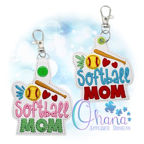 Softball Mom Key Chain Embroidery Design Ohana Applique Designs