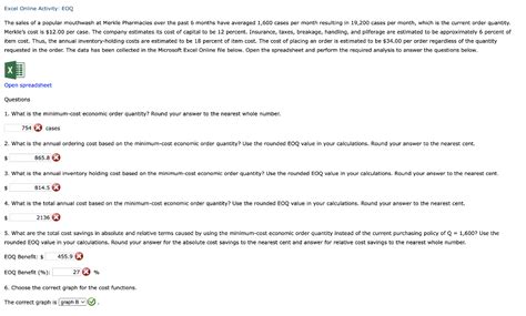 Solved Excel Online Activity Eoq Open Spreadsheet Questions