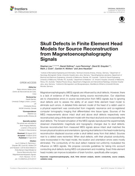 Pdf Skull Defects In Finite Element Head Models For Source
