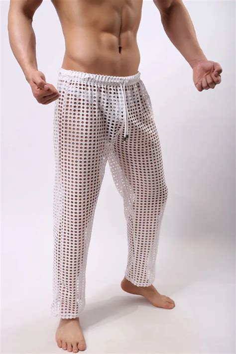 Mens Sexy Mesh Sheer Lounge Pants Sexy Long Pants Men Casual Trousers