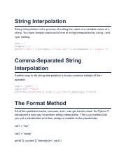 Formatting Strings Pdf String Interpolation String Interpolation Is The Process Of Putting The