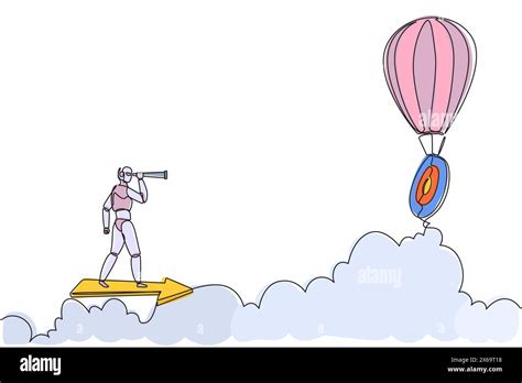 Continuous One Line Drawing Robots Ride Arrow And Looking With Monocular Air Hot Balloon Target