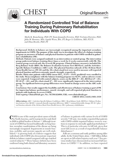 Pdf A Randomized Controlled Trial Of Balance Training During Pulmonary Rehabilitation For