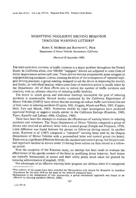 Pdf Modifying Negligent Driving Behavior Through Warning Letters