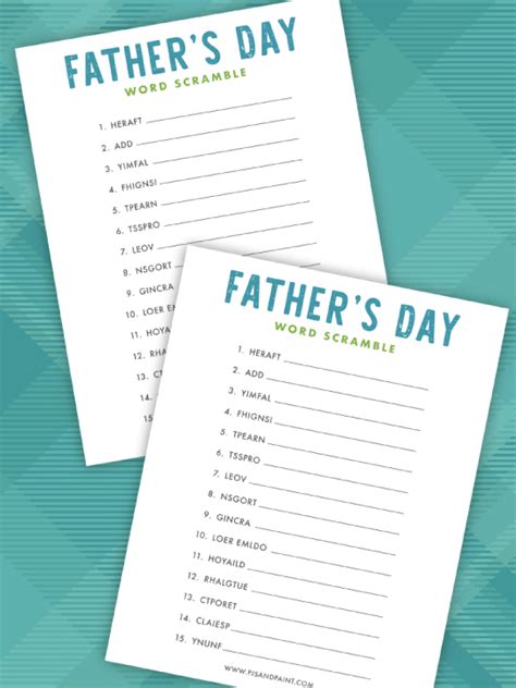 Free Printable Fathers Day Word Scramble Pjs And Paint
