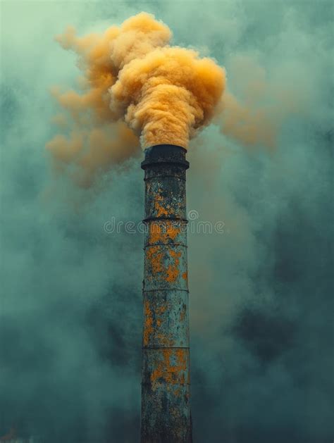 Industrial Smokestack Releasing Yellowish Smoke Stock Image Image Of Contamination Text