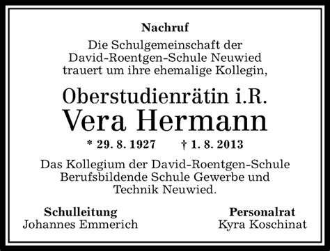 Traueranzeigen Von Vera Hermann Rz Trauerde