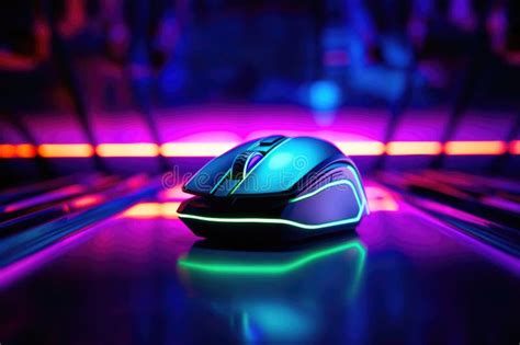 High Tech Neon Gaming Mouse On Dark Background Stock Illustration