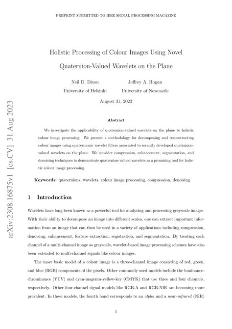 Pdf Holistic Processing Of Colour Images Using Novel Quaternion