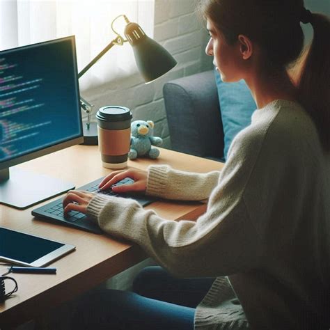 Person Coding With A Coffee Premium Ai Generated Image