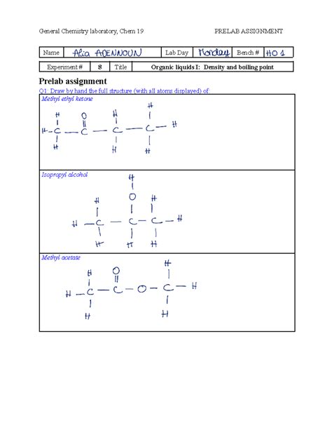 Lab 8 Prelab Assignment Submission General Chemistry Laboratory Chem 19 PRELAB ASSIGNMENT