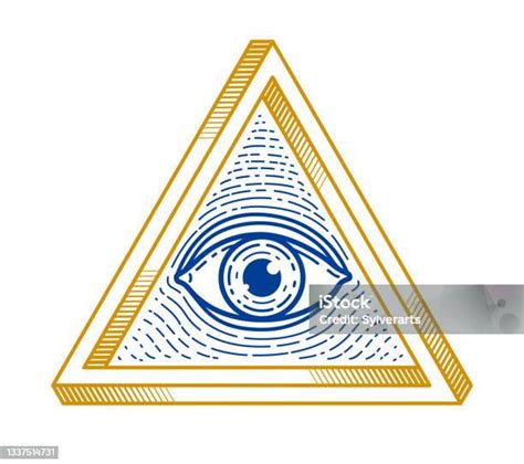 신성한 지오메트리 삼각형 벽돌 및 일루미나티 기호 벡터 로고 또는 엠블럼 디자인 요소로 신의 눈을 볼 수 있습니다 마술사에 대한 스톡 벡터 아트 및 기타 이미지 Istock