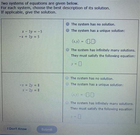 Solved Two Systems Of Equations Are Given Below For Each Chegg Com
