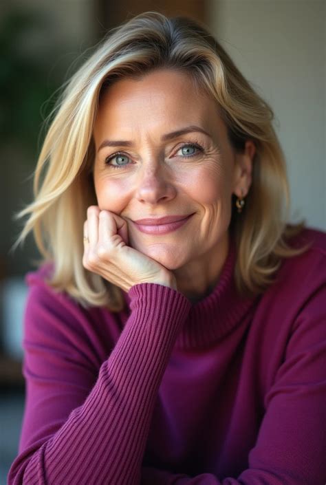 여성 금발 미녀 안경을 쓴 푸른 눈동자 멀리 바라보는 푸크시아색 골프웨어를 입은 웃는 행복한 아름다운 Seaart Ai