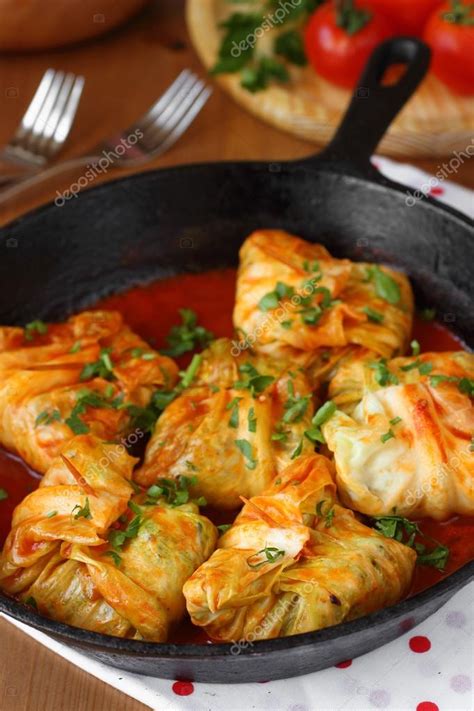 Stuffed Cabbage Rolls With Rice And Mushrooms In Tomato Sauce Dolma