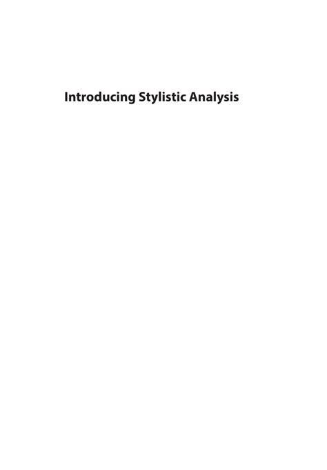 Pdf Introducing Stylistic Analysis Practising The Basics