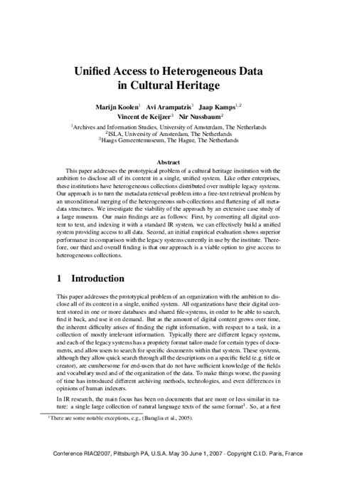 Pdf Unified Access To Heterogeneous Data In Cultural Heritage