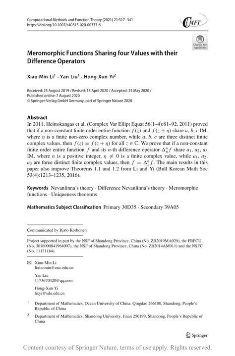 Meromorphic Functions Sharing Four Values With Their Difference