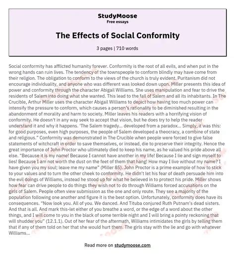 The Effects Of Social Conformity Free Essay Example