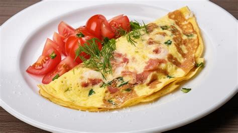Omelette De Huevo Con Jamón Y Tomates Foto Premium