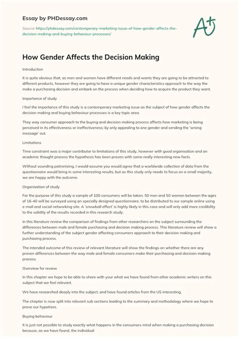 How Gender Affects The Decision Making PHDessay Com