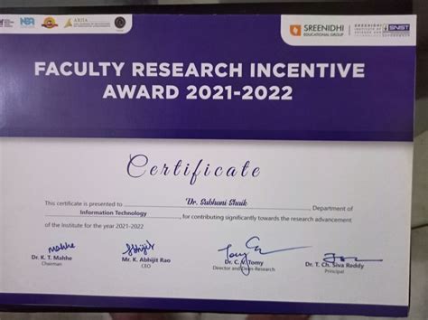 Dr Subhani Shaik On Linkedin I Glad To Inform All Connections For My Research Award Given By