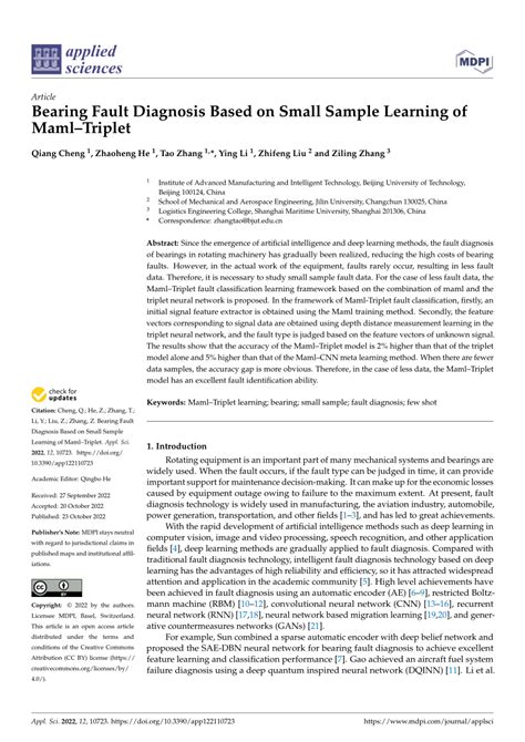 pdf bearing fault diagnosis based on small sample learning of maml