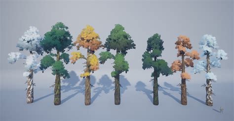 Artstation Stylized Fluffy Pines Game Assets