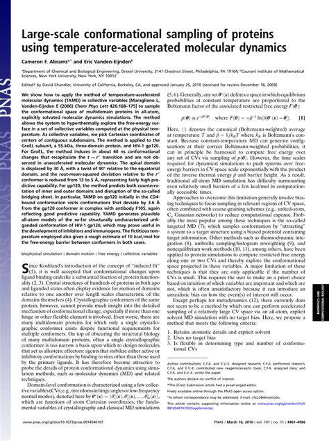PDF Large Scale Conformational Sampling Of Proteins Using Temperature Accelerated Molecular