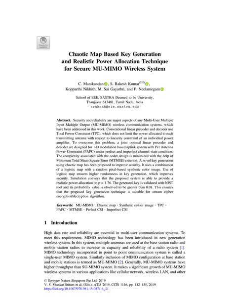 Pdf Chaotic Map Based Key Generation And Realistic Power Allocation