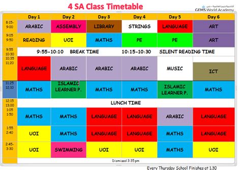 4 Sa Timetable Grade Four