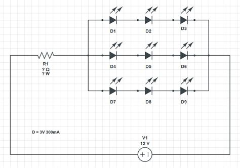 9x 1w Leds Parallel Series Resistor Calculation Help Needed